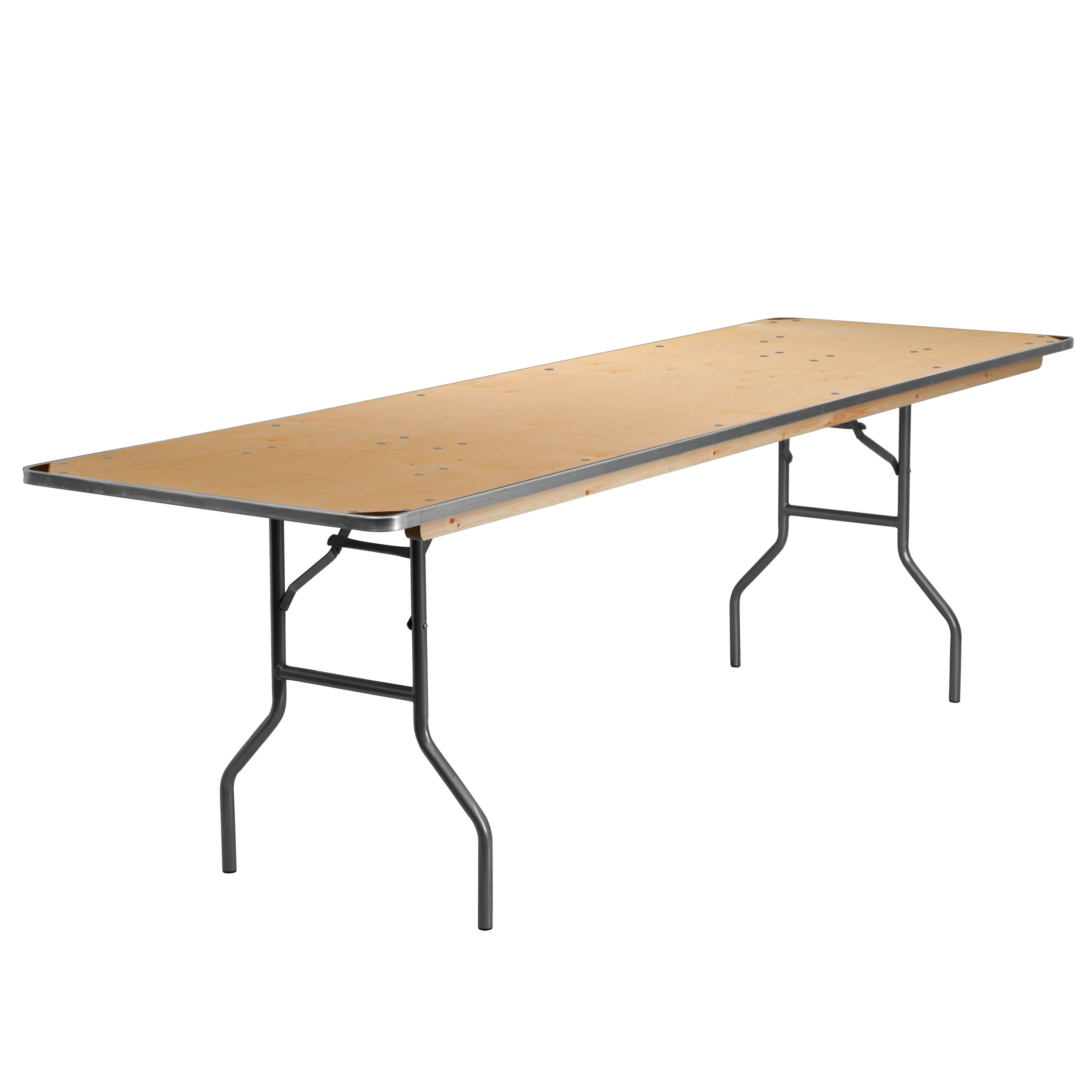 8 Foot Rectangular HEAVY DUTY Birchwood Folding Banquet Table with METAL Edges and Protective Corner Guards