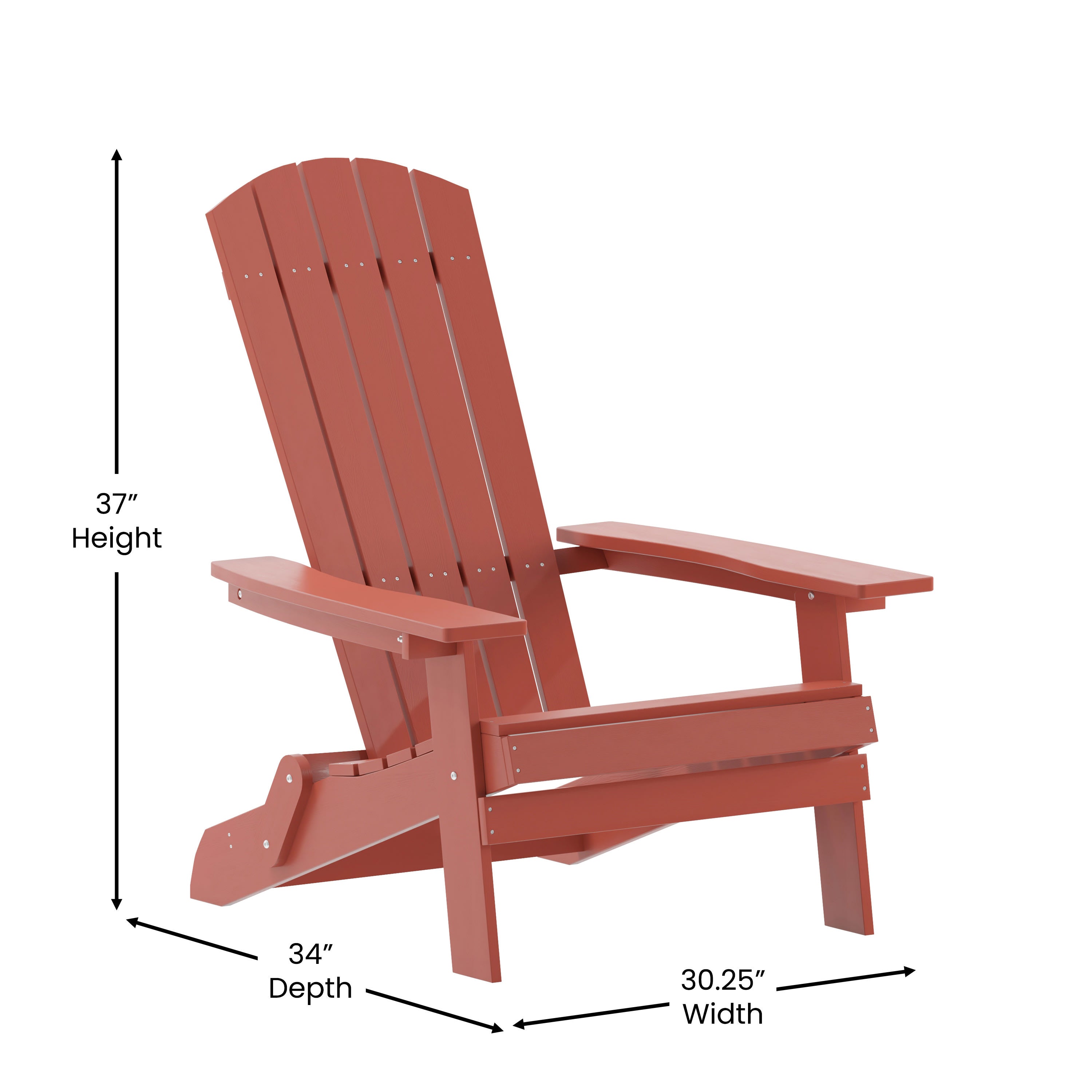 Flash Furniture Charlestown Commercial Folding Adirondack Chair Poly Resin Indoor Outdoor Weather Resistant Red