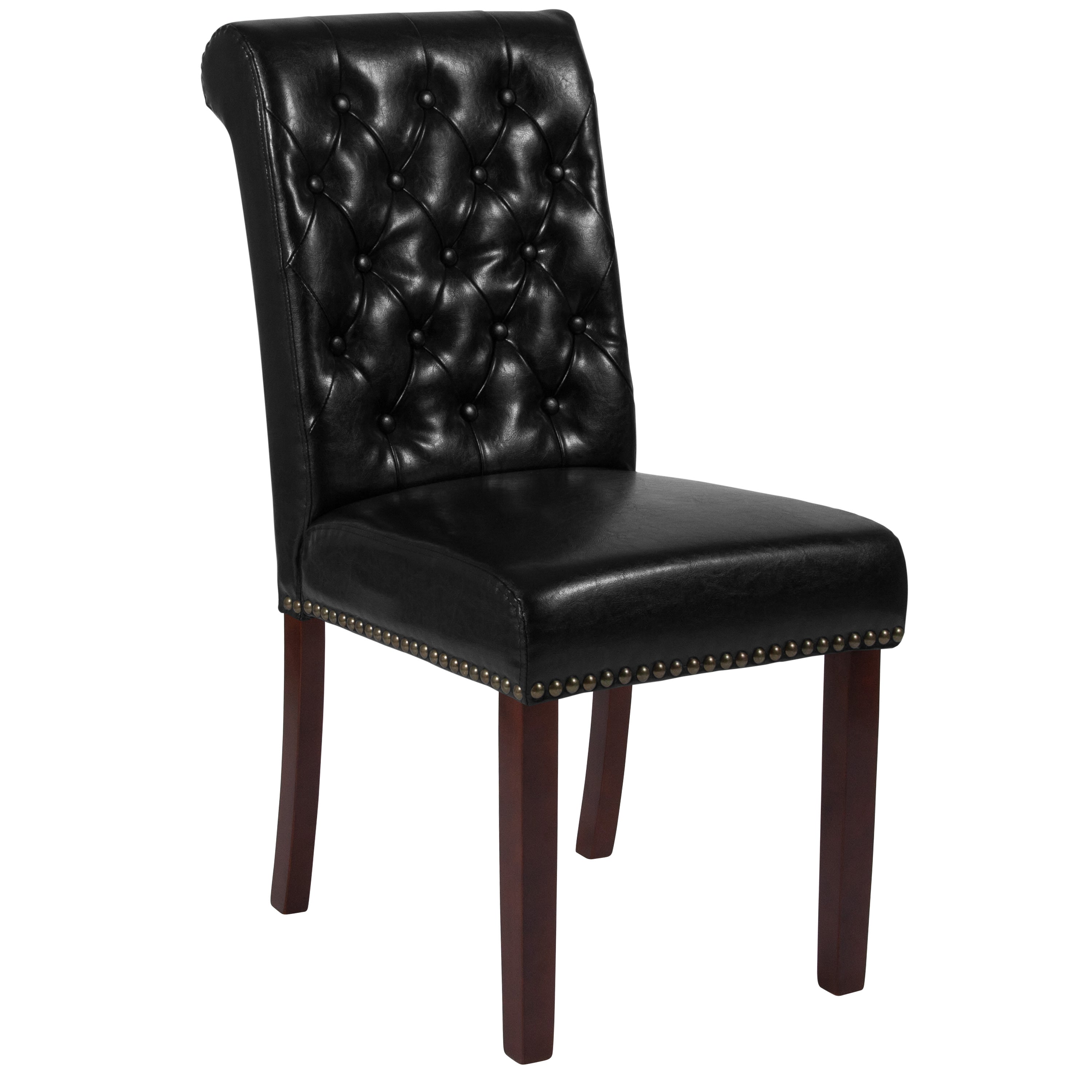 Black leather parsons dining chairs store