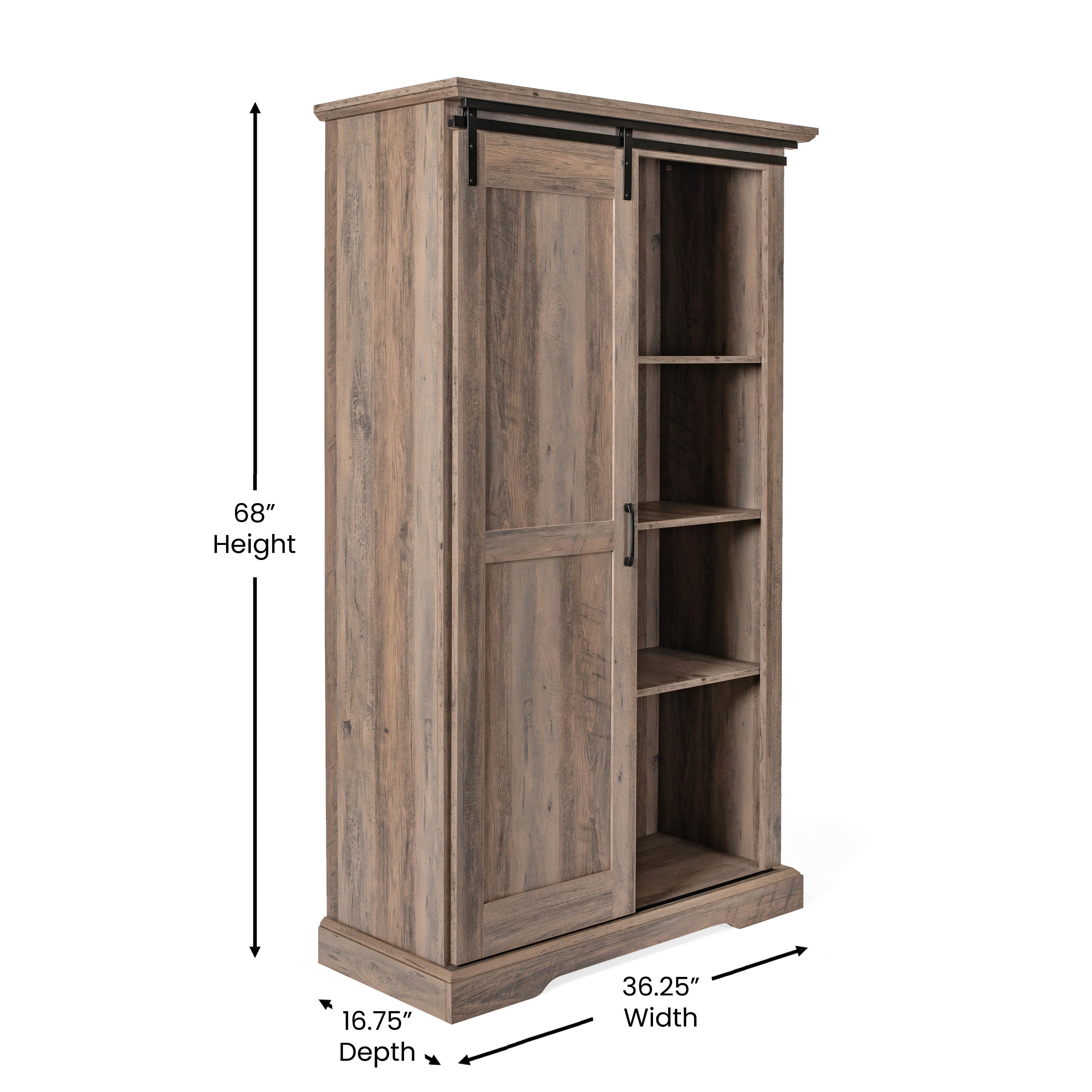 Alder wood farmhouse barn door bookshelf store