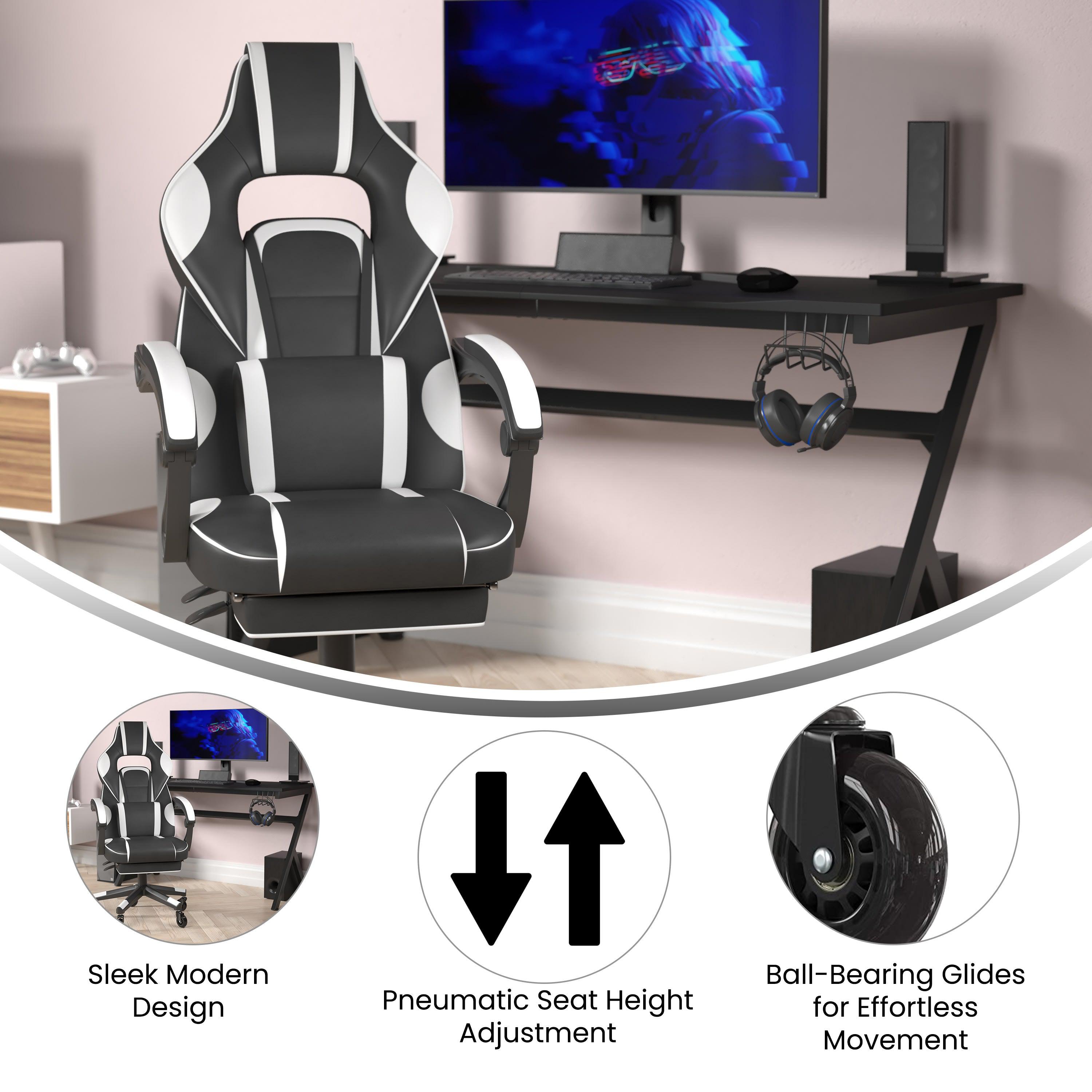 Flash Furniture X40 Gaming Racing Computer Chair with Fully Reclining Back Arms Transparent Roller Wheels Slide Out Footrest Black